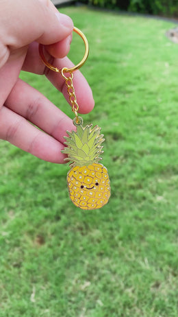 Happy Pineapple Metal Keychain – Live Long And Plant