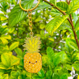 Happy Pineapple Metal Keychain – Live Long And Plant